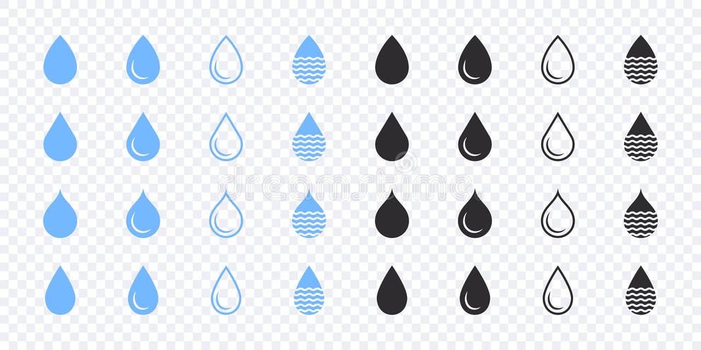 Water Drops Icons Set. Blue and Black Water Drops Icons Stock ...