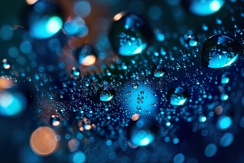 Water Drops and Lights on Dark Blue Background, Abstract Pattern ...