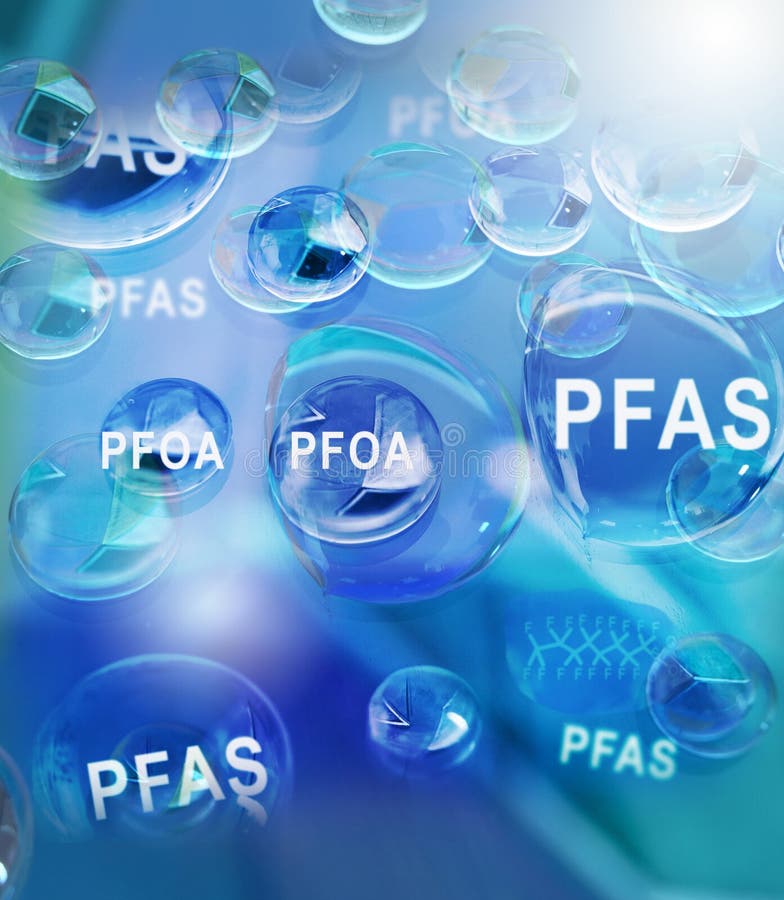 Water Drops with PFAS Related Text -- Forever Chemicals and Water ...