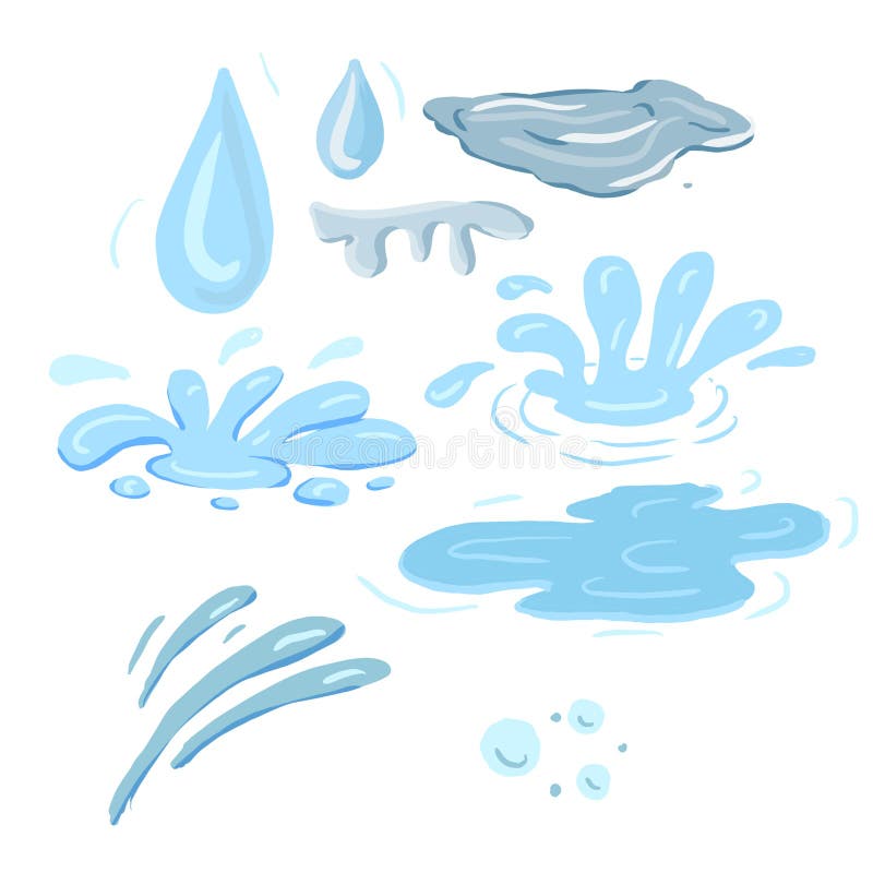 Water Drops Puddles Splatter Splash Hand Drawn Set Print Background ...