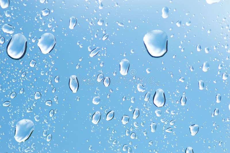 Water Drops of Rain on Blue Glass Background Stock Image - Image of ...