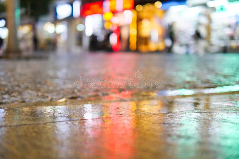 Water Drops on the Rainy Day. Night View in the City, Selective Focus ...