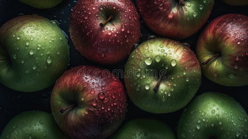 Water Drops on Red Apples, Visible Drops of Water, Overhead Angle Stock ...