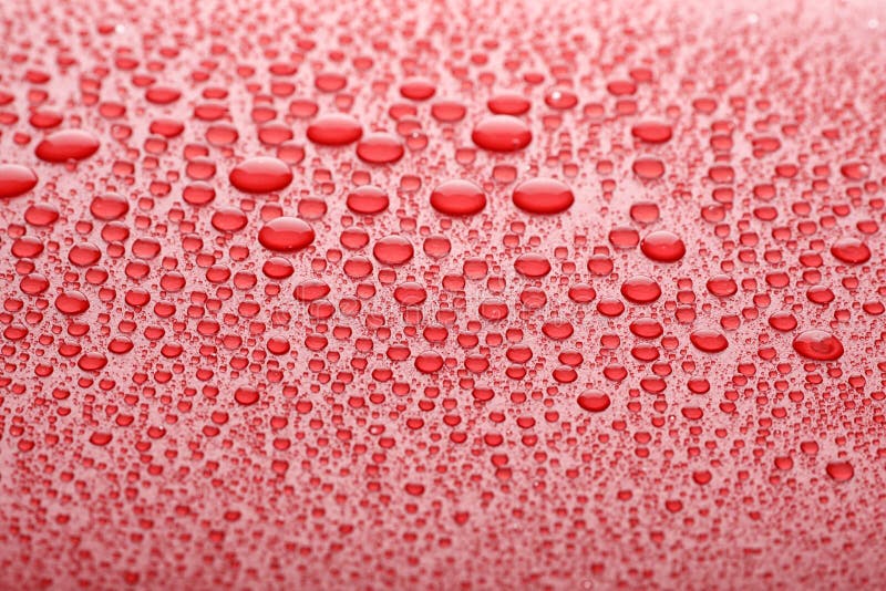 Water Drops on Red Background, Closeup View Stock Photo - Image of ...