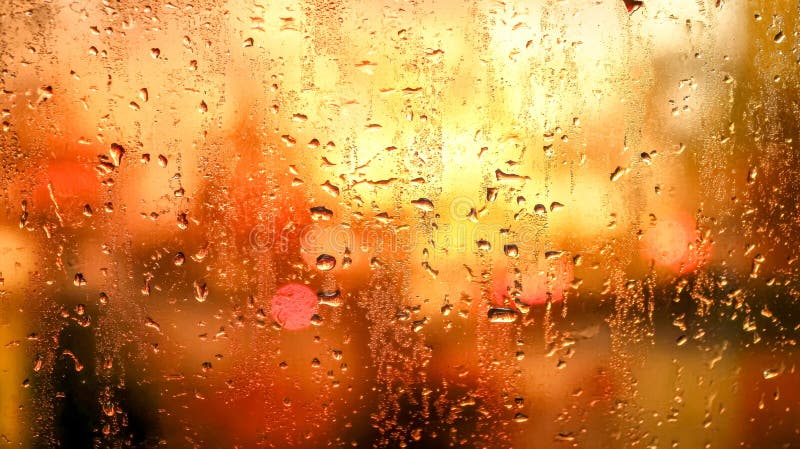 Water Drops Reflecting Soft Light on Glass Surface at Sunset Stock ...