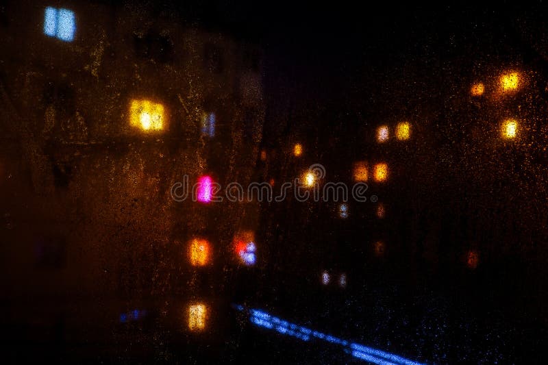 Water Drops Reflections on the Window in Night Stock Photo - Image of ...