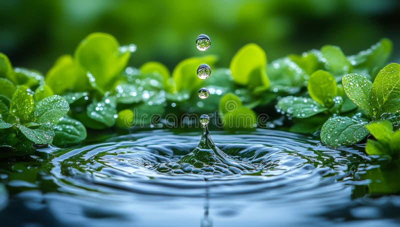 Water Drops Ripple through Green Stock Photo - Image of foliage ...