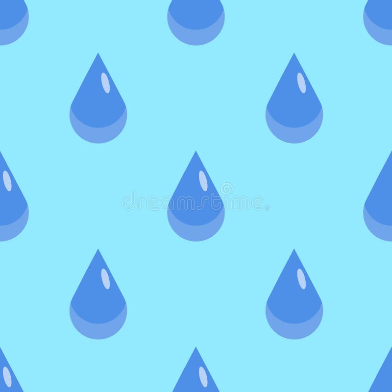 Water Drops Seamless Pattern on Blue Background. Rain Drop Flat Design ...
