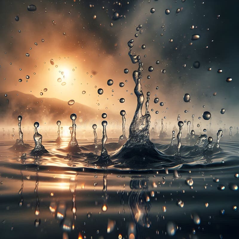 Water Drops Splashing during Sunrise Creating Beautiful Shapes Stock ...