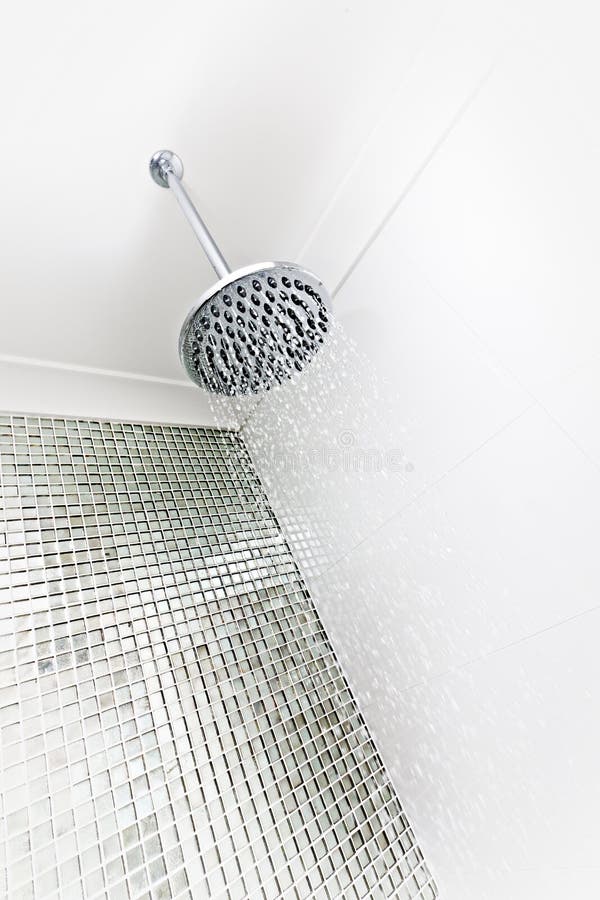 Silver Shower with Flowing Water Stock Photo - Image of bathroom ...
