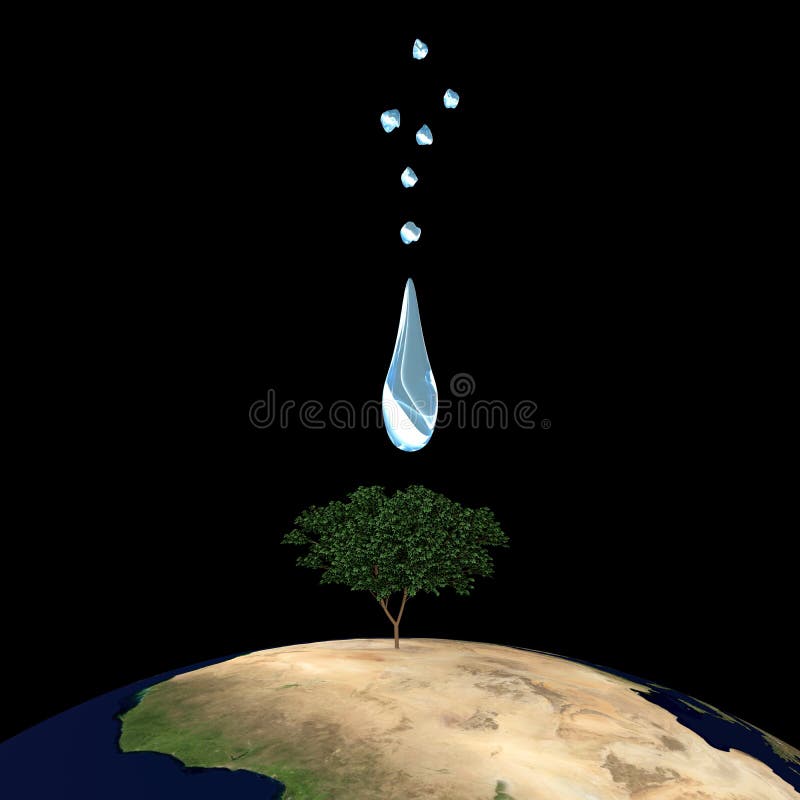 Water Drops To Tree on Earth ,3D Rendering Stock Illustration ...