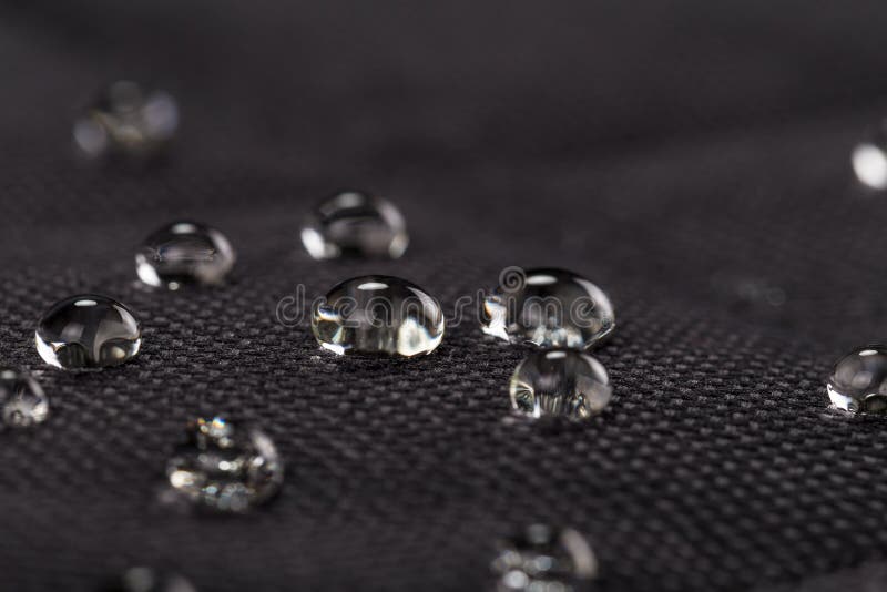 Water Drops on Waterproof Black Fabric Stock Image - Image of abstract ...