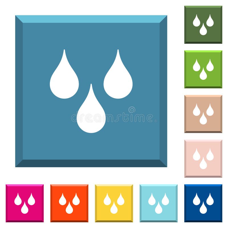Water Drops White Icons on Edged Square Buttons Stock Vector ...