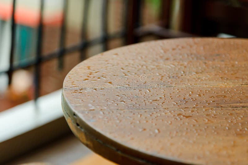 Water Drops on Wooden Surface Table - Droplets of Raindrop. Background ...