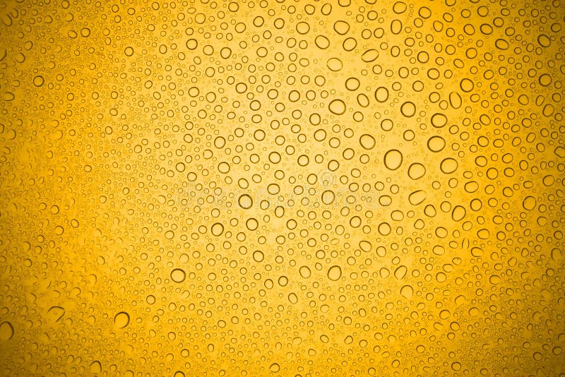 Water Drops on Yellow Glass, Rain Droplets on Glass Background Stock ...