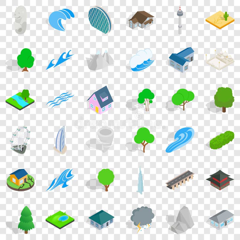 Water Element Icons Set, Isometric Style Stock Vector - Illustration of ...