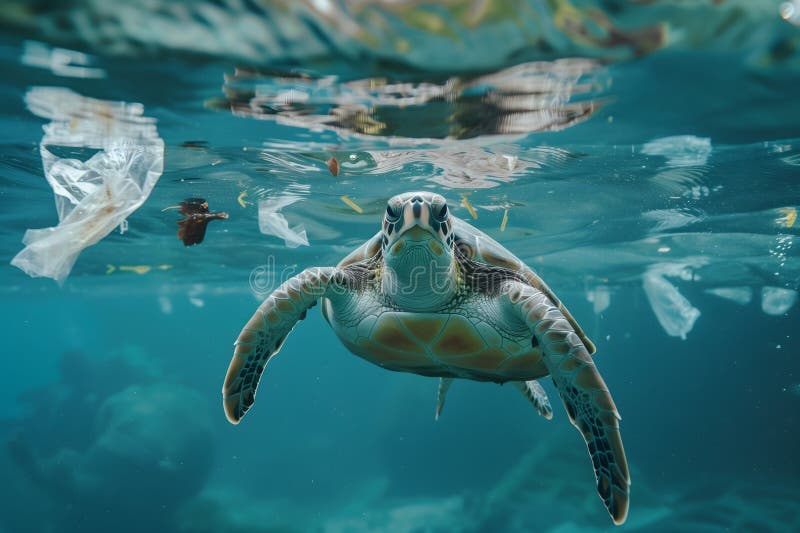Water Environmental Pollution Problem Underwater Animal Sea Turtle ...