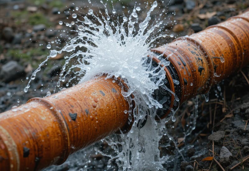 Water Erupting from a Ruptured Pipe. Stock Photo - Image of stone, dark ...