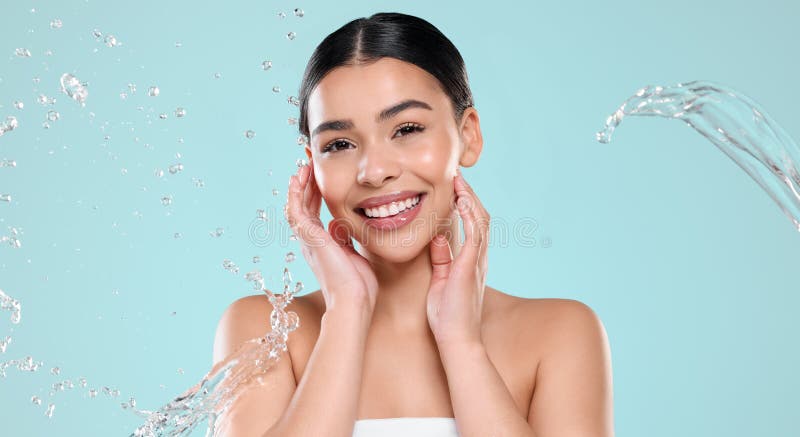 Water is the Essence of Life. a Beautiful Young Woman Being Splashed ...
