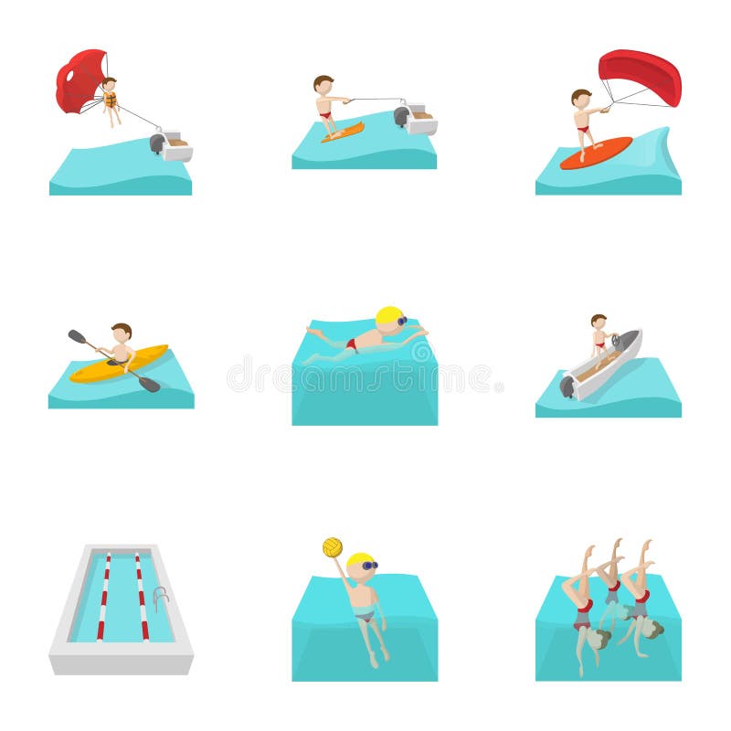 Water Exercise Icons Set, Cartoon Style Stock Vector - Illustration of ...