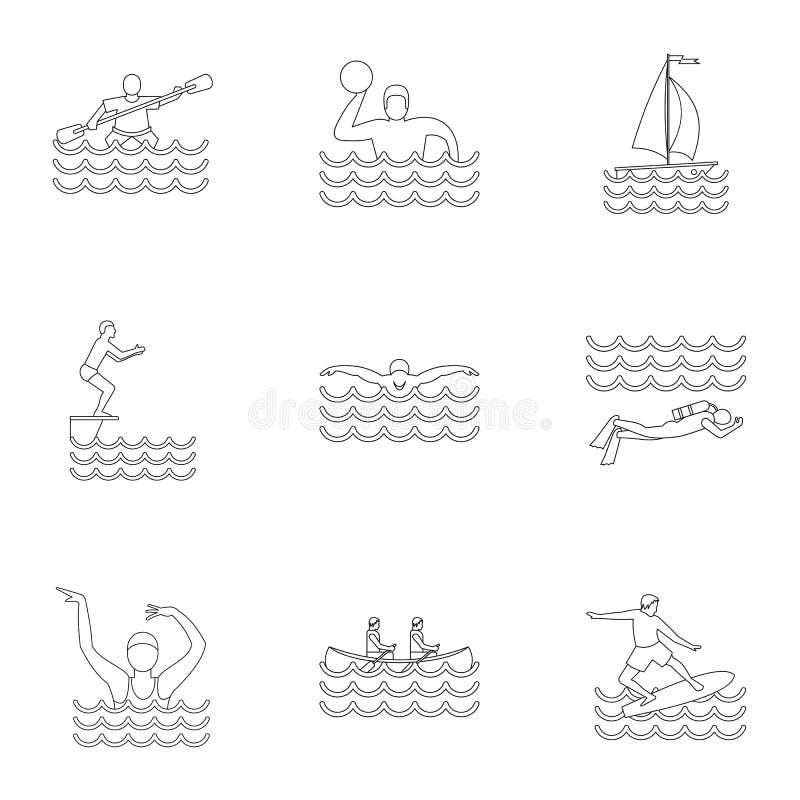 Water Exercise Icons Set, Flat Style Stock Vector - Illustration of ...