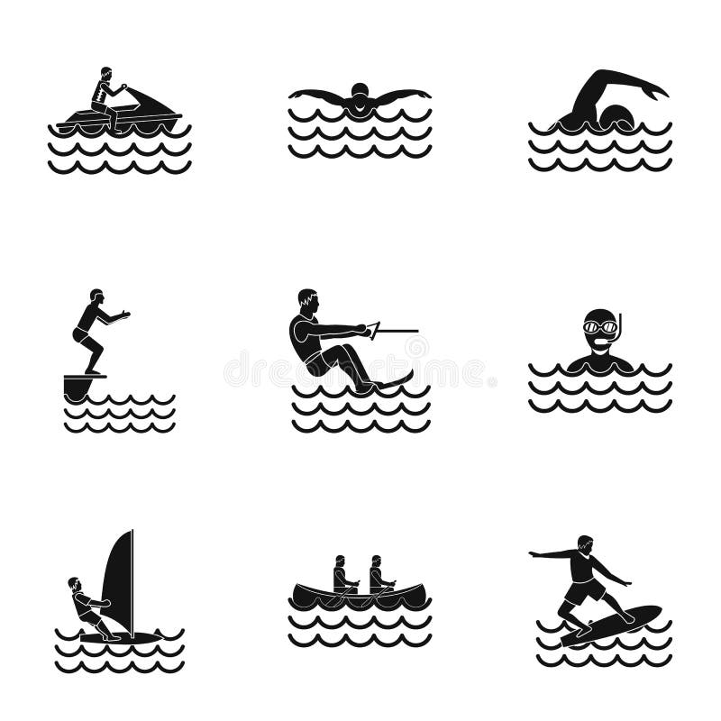Water Exercise Icons Set, Flat Style Stock Vector - Illustration of ...