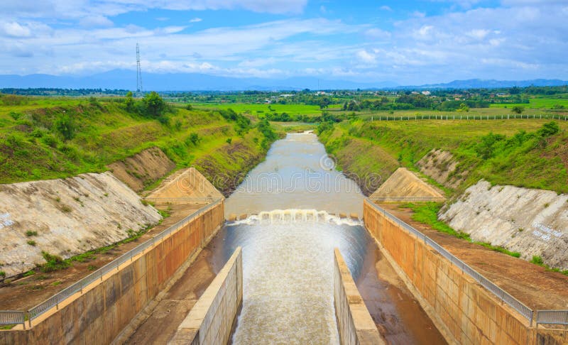 Water Fall Down Over the Dam Stock Photo - Image of blurred, concrete ...