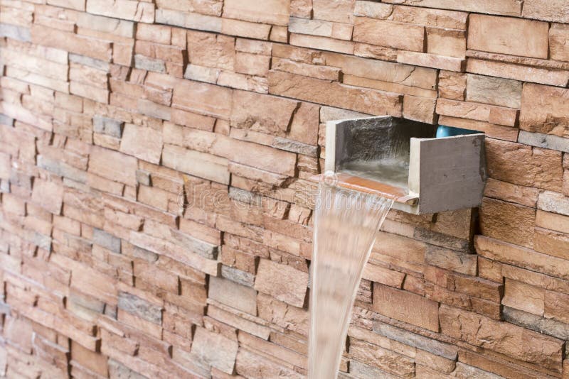 Water Fall Drain with Wall Brick. Stock Photo - Image of path ...