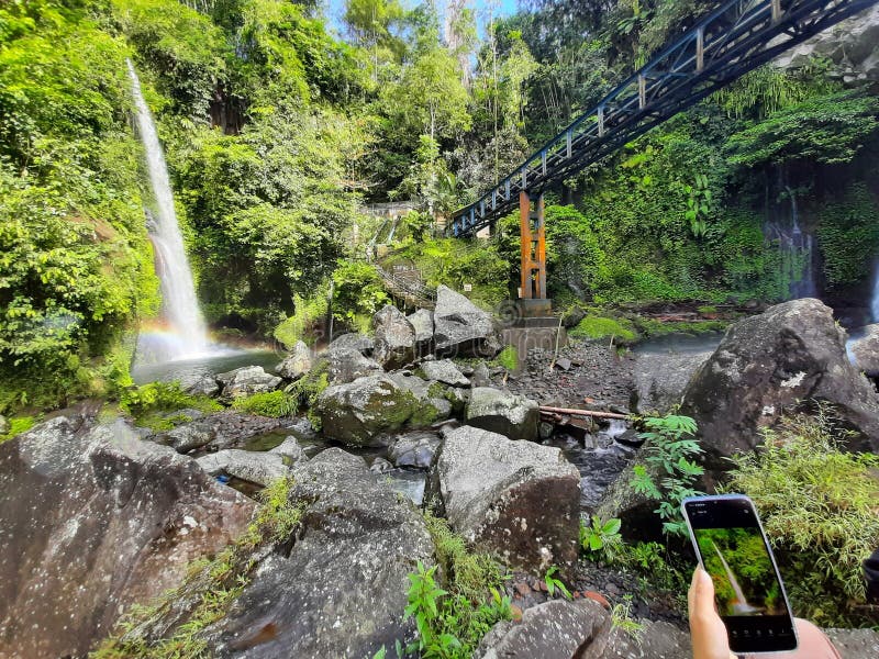 Water fall rainbow Green stock image. Image of rainbow - 283321203