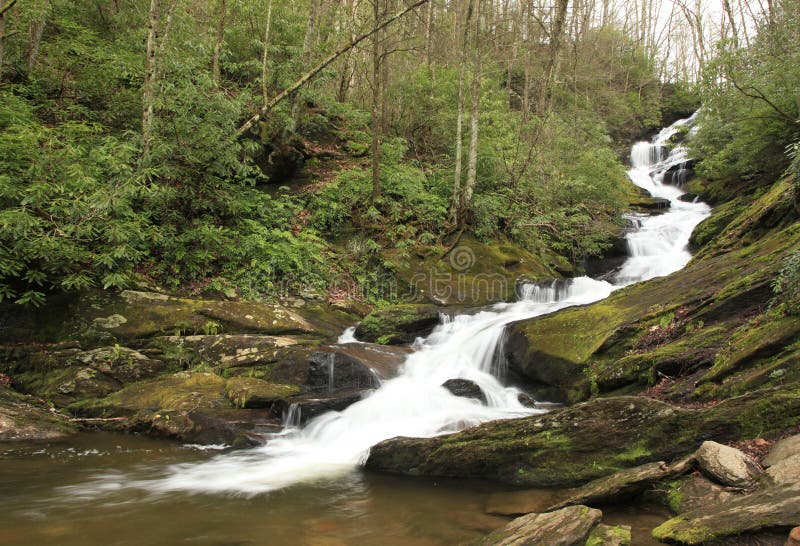 Water Fall Roaring through the Mossy Rock Cascade Stock Image - Image ...