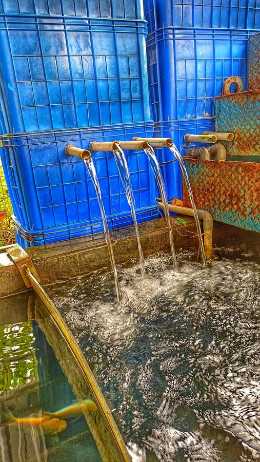 Water Fall from Small Box for Aeration the Pond Stock Photo - Image of ...