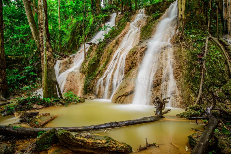 Water Fall in Spring Season Located in Deep Rain Forest Jungle Stock ...