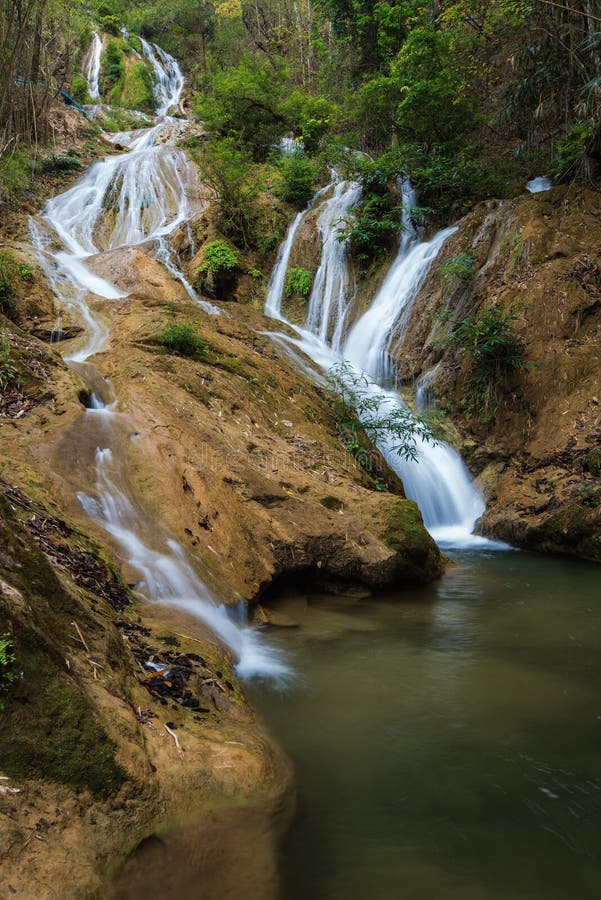 Water Fall in Spring Season Located in Deep Rain Forest Jungle Stock ...