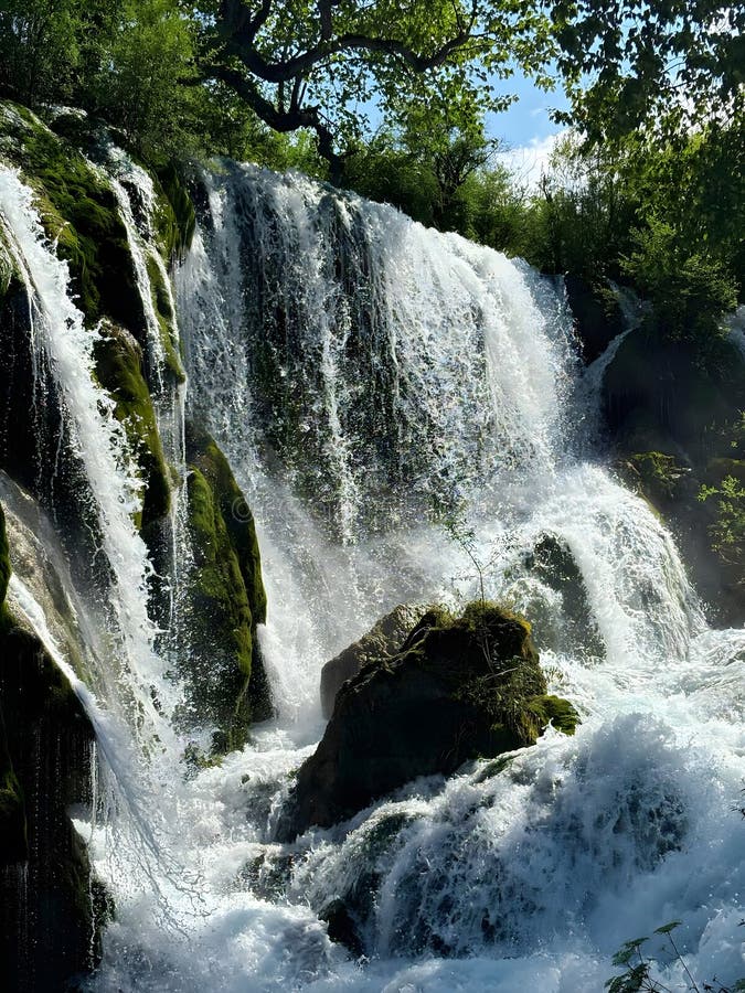 Beautiful Natural Waterfall View in Mountain Stock Image - Image of ...