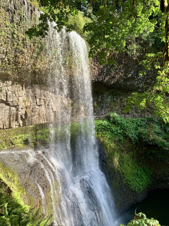 Water Fall with Walk through Passage- Lower South Falls Stock Photo ...