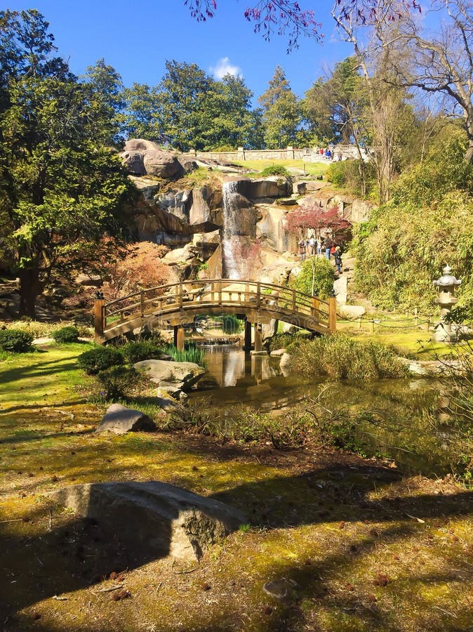 Water Fall with Wooden Bridge in Front Stock Photo - Image of waterfall ...