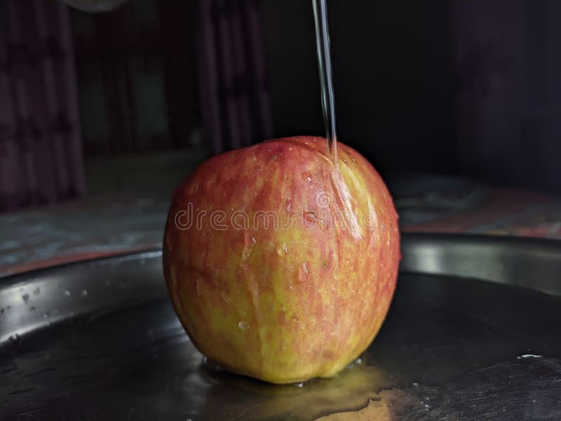 Water is Fallen To Over the Apple. Stock Image - Image of apple ...