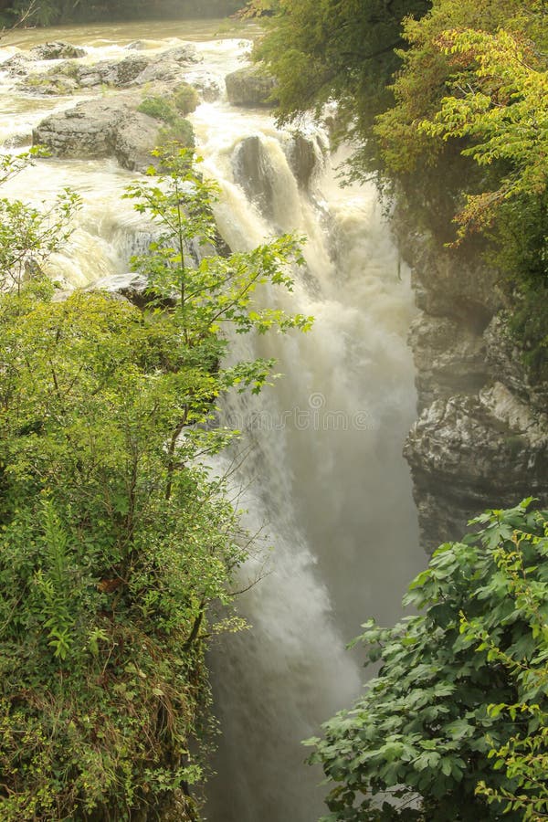 Water Falling Down the Canyon Forming the Waterfall in Martvili ...