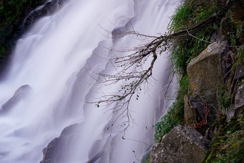 Water Falling Down a Waterfall with Great Force. Silk Effect Stock ...