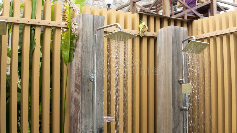 Water Falling from the Rain Shower Head of a Swimming Pool Open Area ...