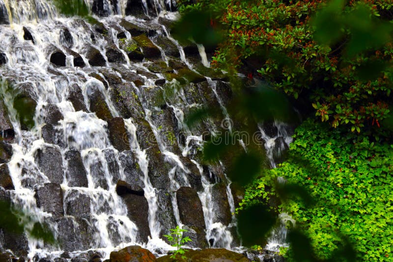 Water Falls Down a Wall of Stones. Stock Image - Image of motion ...
