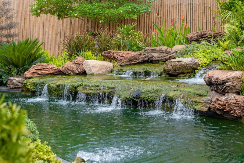 Water Falls in the Home Garden Stock Photo - Image of garden ...