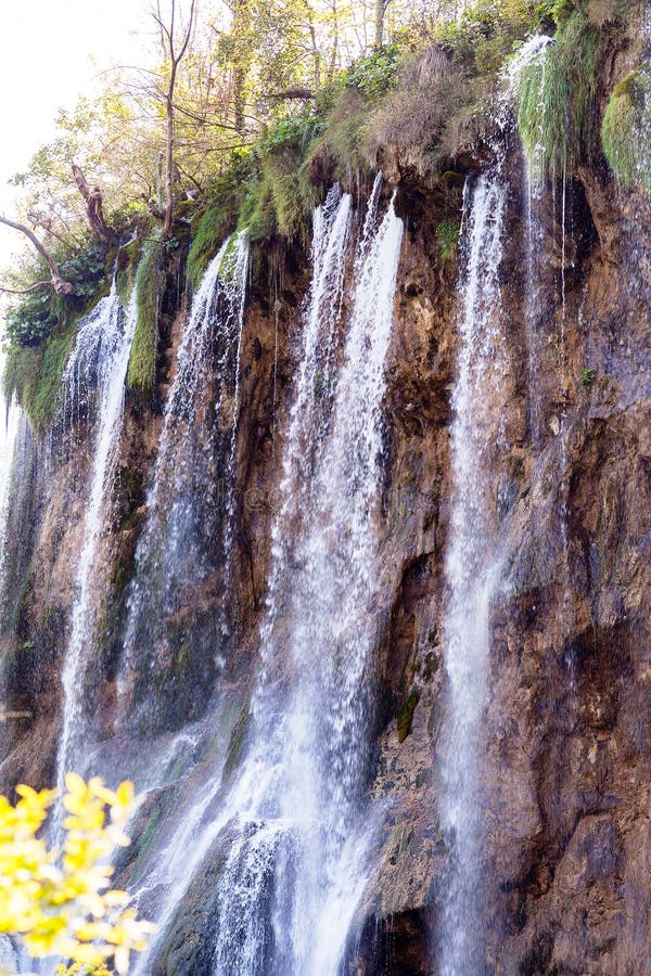 Water that Falls from a Large Waterfall Over Stone Slopes, Plitvice ...