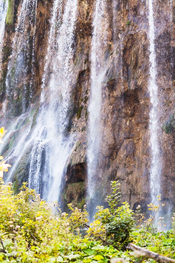 Water that Falls from a Large Waterfall Over Stone Slopes, Plitvice ...