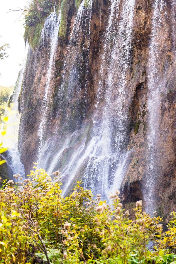 Water that Falls from a Large Waterfall Over Stone Slopes, Plitvice ...