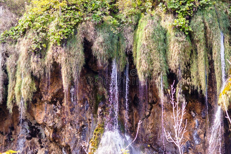 Water that Falls from a Large Waterfall Over Stone Slopes, Plitvice ...