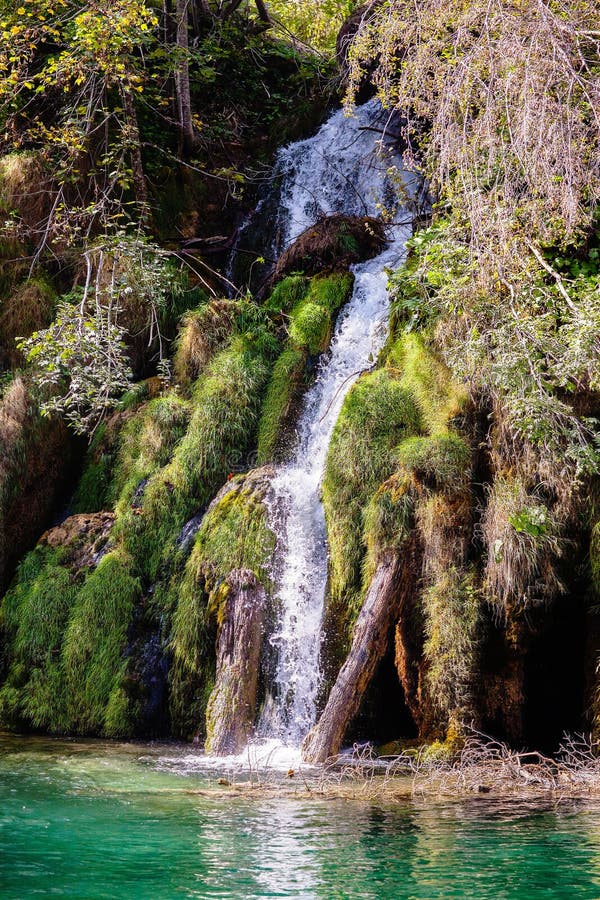 Water that Falls from a Large Waterfall Over Stone Slopes, Plitvice ...