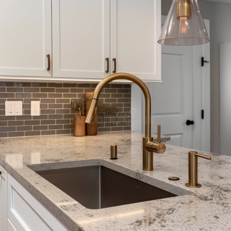 Water Faucet with Sink in the Kitchen Marble Finish, Modern Kitchen ...