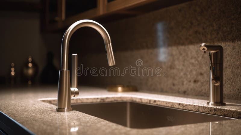 Water Faucet with Sink in the Kitchen Marble Finish, Modern Kitchen ...