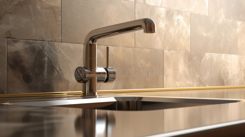 Water Faucet with Sink in the Kitchen Marble Finish, Modern Kitchen ...